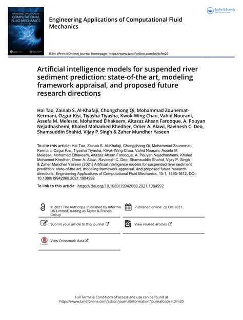 Pdf Artificial Intelligencemodels For Suspended River Sediment Prediction State Of The Art