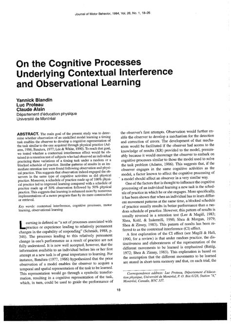 Pdf On The Cognitive Processes Underlying Contextual Interference And Observational Learning