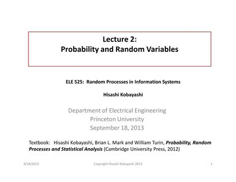 PDF Lecture 2 Probability And Random Variableshp Hisashikobayashi Com Wp Content Uploads 2013