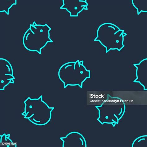 녹색 라인 돼지 저금통 아이콘은 파란색 배경에 원활한 패턴을 격리 아이콘 절약 또는 돈 투자의 축적 벡터 0명에 대한 스톡 벡터 아트 및 기타 이미지 Istock