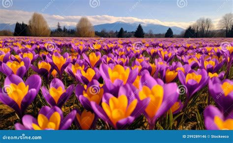 Radiant Colors Captivating Crocus Flowers In A Majestic Mountain Field