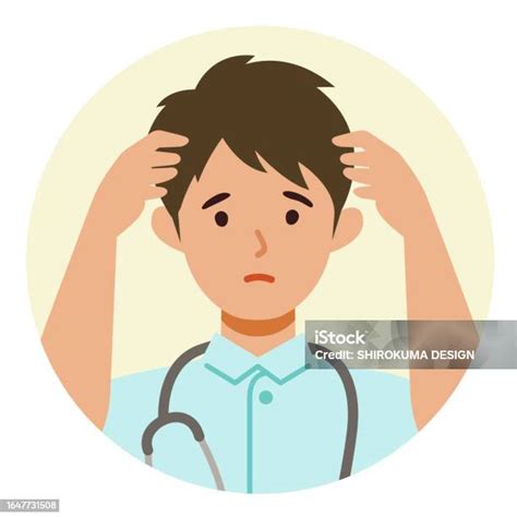 일하는 간호사 남자 헬스케어 Conceptman 만화 캐릭터입니다 사람들은 프로필 아바타 및 아이콘에 얼굴을 맞춥니다 혼란스러워하는 남자의 이미지를 닫습니다 20 29세에