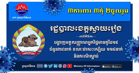 រដ្ឋបាលខេត្តស្វាយរៀង បង្ហាញអត្តសញ្ញាណអ្នកវិជ្ជមានកូវីដ១៩ ចំនួន២៥នាក់