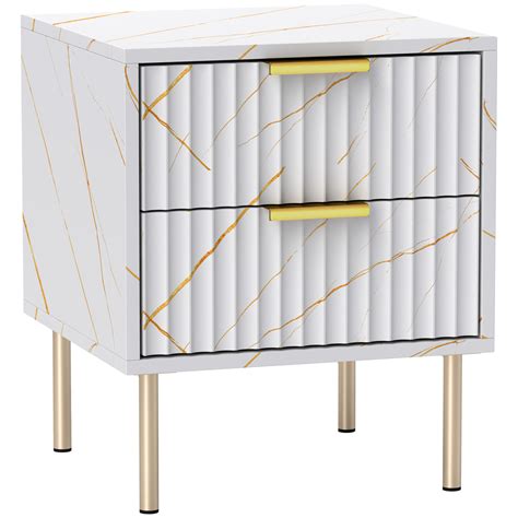 Homcom Elegant Two Drawer Bedside Table White — Shopsta Uk