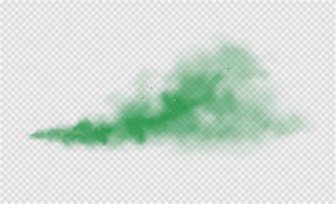 녹색 안개 또는 연기 입자가 있는 녹색 먼지 투명 한 배경에 격리 된 연기 또는 먼지 추상적 신비가스 벡터 그림입니다 컬러