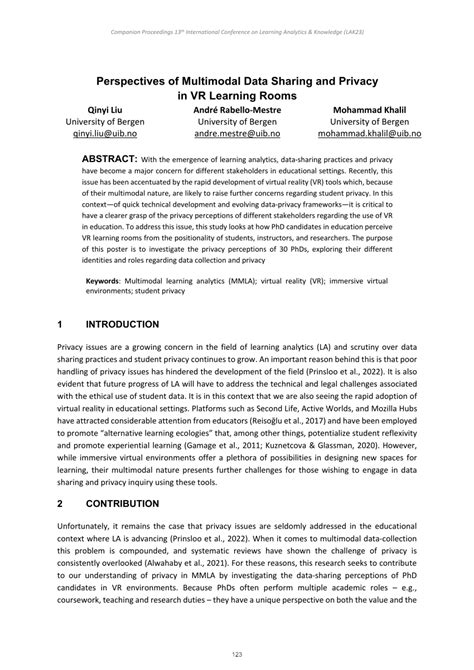 Pdf Perspectives Of Multimodal Data Sharing And Privacy In Vr Learning Rooms