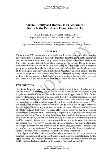 Pdf Virtual Reality And Haptics As An Assessment