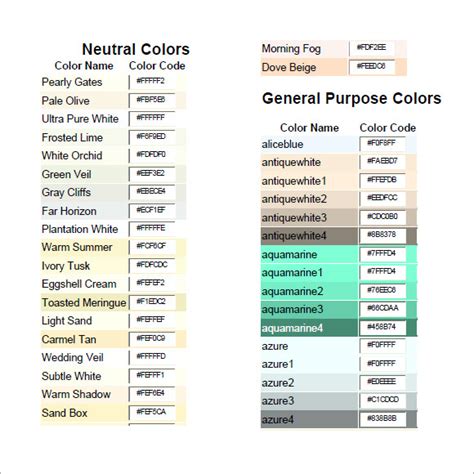 Html Color Code Chart Templates Free Sample Example Format