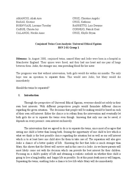Conjoined Twins Case Analysis Pdf Surgery Autonomy