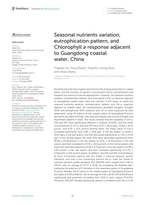 Pdf Seasonal Nutrients Variation Eutrophication Pattern And