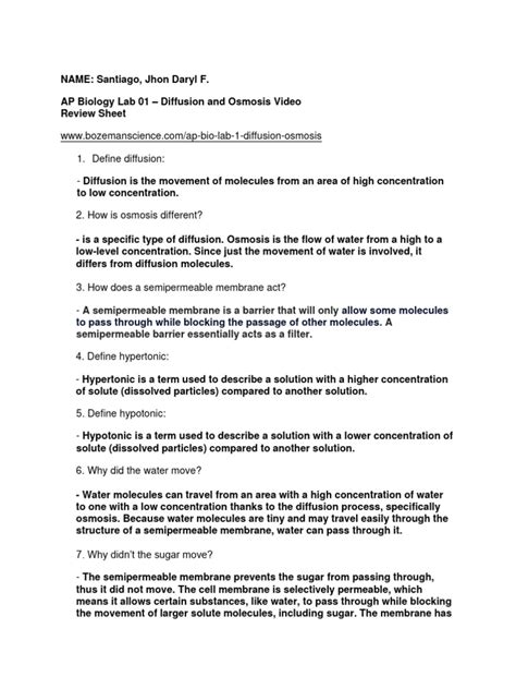 diffusion and osmosis worksheet pdf osmosis cell membrane
