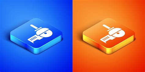 파란색과 주황색 배경에 격리된 등각 그라인더 아이콘입니다 정사각형 버튼 벡터 일러스트레이션 강철에 대한 스톡 벡터 아트 및 기타 이미지 Istock