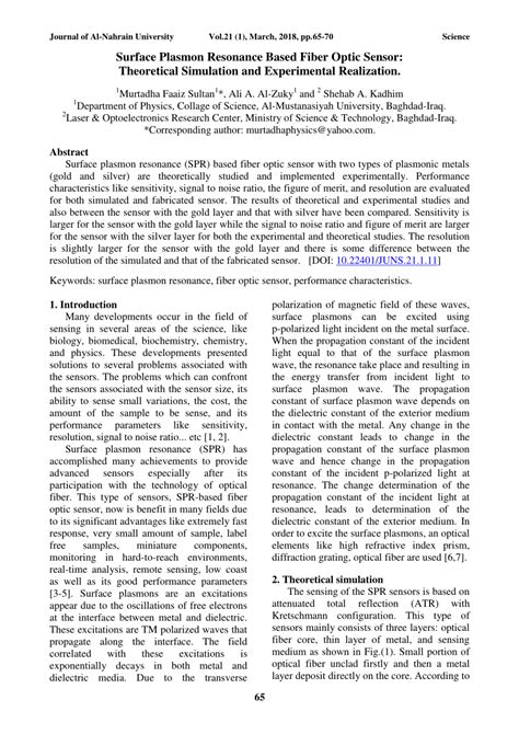 Pdf Surface Plasmon Resonance Based Fiber Optic Sensor Theoretical Simulation And