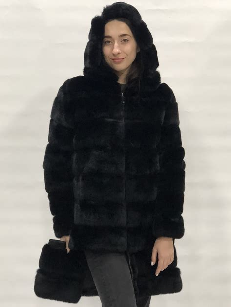 Шуба з хутра бобрика рекс трансформер 90 см 50 колір чорний Брендовий