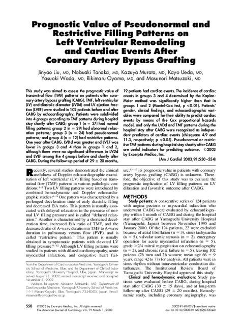 Pdf Prognostic Value Of Pseudonormal And Restrictive Filling Patterns