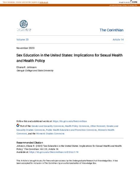 Pdf Sex Education In The United States Implications For Sexual