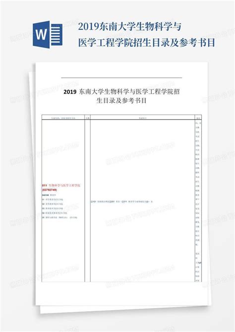 2019东南大学生物科学与医学工程学院招生目录及参考书目 Word模板下载 编号lgabyppn 熊猫办公