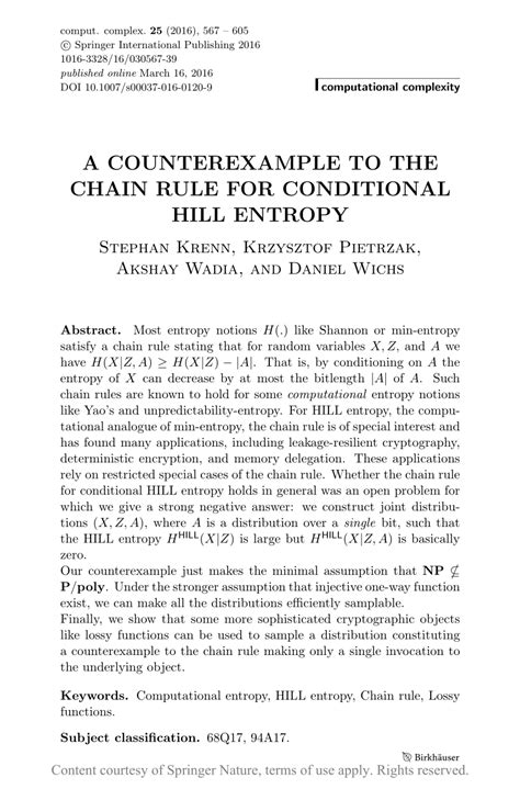 A Counterexample To The Chain Rule For Conditional Hill Entropy Request Pdf