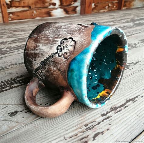 Красивая кружка керамическая с узором из глины для чая кофе чашка в ...