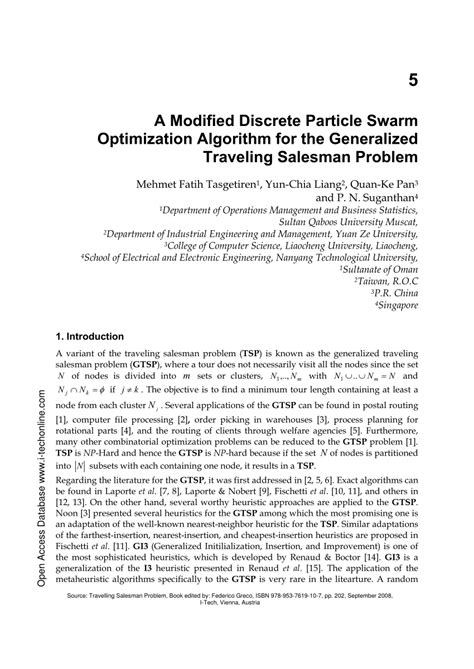 Pdf A Modified Discrete Particle Swarm Optimization Algorithm For The Generalized Traveling
