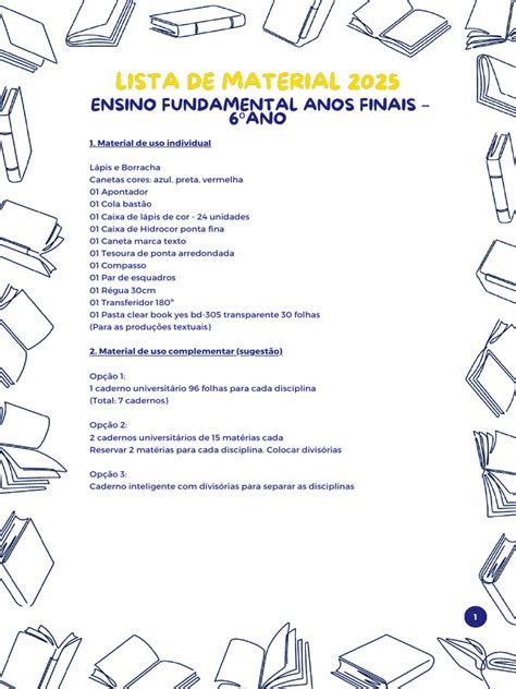 6o Ano Lista Material 2025 Pdf