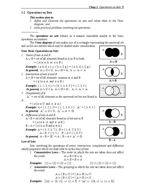 four basic operations on sets pdf set mathematics mathematical
