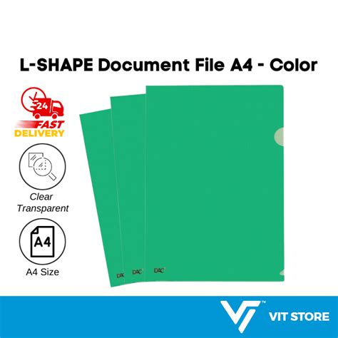 High Quality A4 L Shape Folder PP Transparent Green Document Holder File A4 Size Lazada