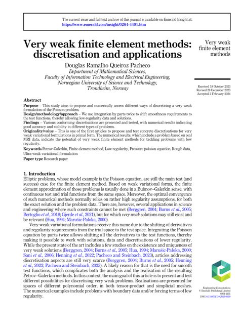 Pdf Very Weak Finite Element Methods Discretisation And Applications