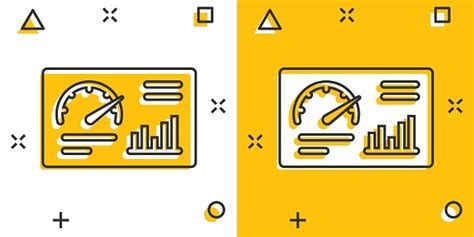 만화 스타일의 대시보드 아이콘입니다 흰색 고립 된 배경에 금융 분석기 만화 벡터 그림 성능 알고리즘 스플래시 효과 비즈니스 개념 노랑에 대한 스톡 벡터 아트 및 기타 이미지