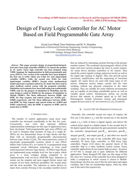 PDF Design Of Fuzzy Logic Controller For AC Motor Based On Field Programmable Gate Array