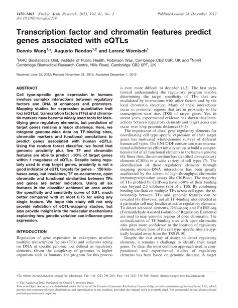 Pdf Transcription Factor And Chromatin Features Predict Genes