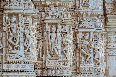 Stone Carved Male And Female Figures On Shri Ajitnath Bhagwan Shwetamber Jain Temple Editorial