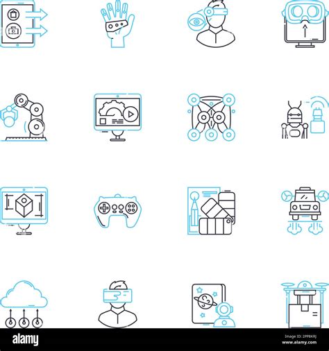 High Tech Linear Icons Set Innovation Automation Virtuality Nanotechnology Augmentation