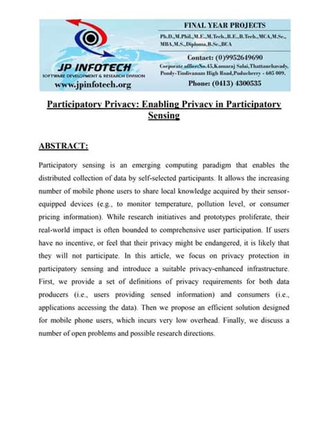 Participatory Privacy Enabling Privacy In Participatory Sensing Pdf