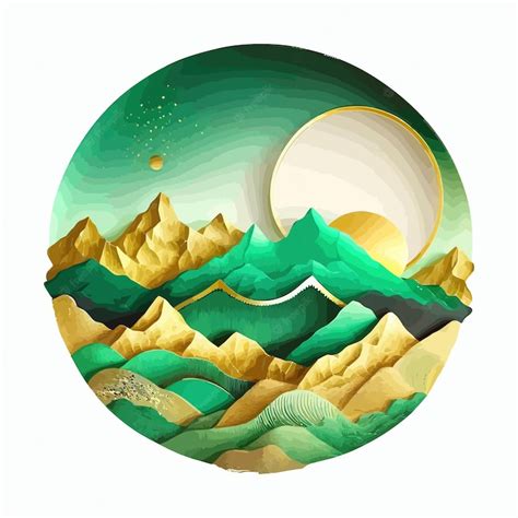 추상 풍경 산 배경 전통적인 수채화 동양 일본식 벡터 일러스트 레이 션 프리미엄 벡터