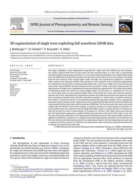 Pdf 3d Segmentation Of Single Trees Exploiting Full Waveform Lidar Data