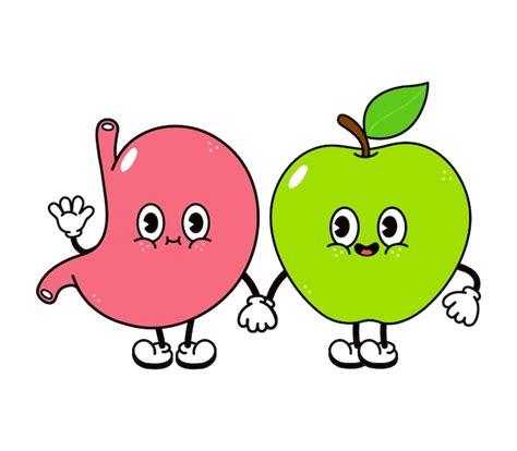 귀엽고 재미있는 행복한 배와 사과 캐릭터 프리미엄 벡터
