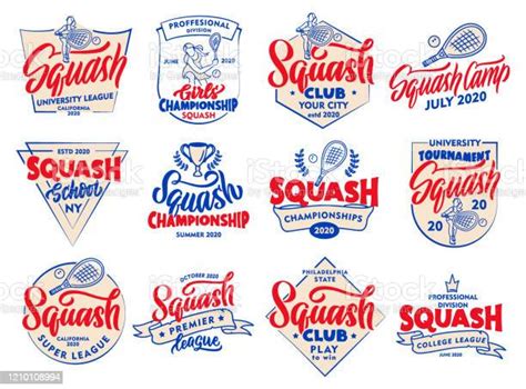 빈티지 스쿼시 엠블럼과 스탬프 세트 다채로운 스포츠 배지 흰색 배경에 스티커 0명에 대한 스톡 벡터 아트 및 기타 이미지 0명 Championship 개체 그룹