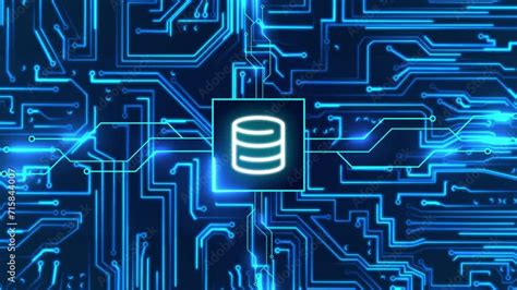 Circuit Board With Moving Electrons And Database Data Flow On A Motherboard Glowing Circuit