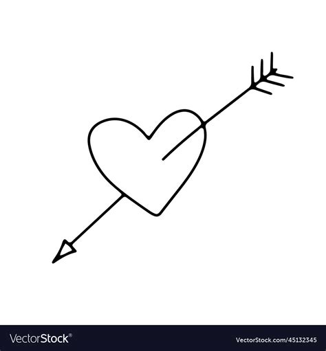 Heart With Arrow Cute Doodle Clipart Royalty Free Vector