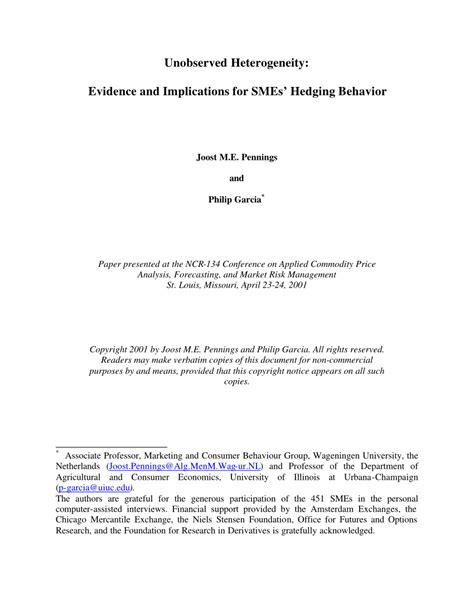 Pdf Unobserved Heterogeneity Evidence And Implications For Hedging Behavior