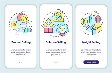 Selling Techniques Onboarding Mobile App Screen Sales Methods Walkthrough 3 Steps Editable