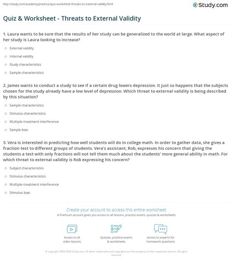 Quiz Worksheet Threats To External Validity Study Com