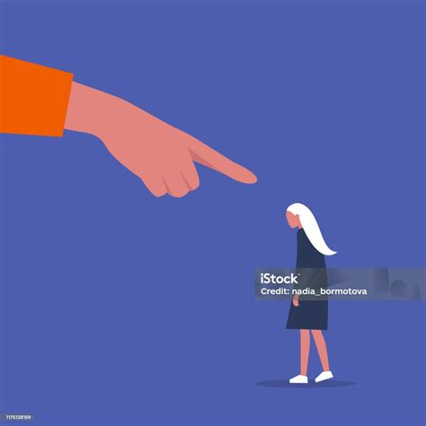 죄 책 감 왕 따 피해자 비난 손가락을 가리킵니다 젊은 우울한 여성 캐릭터 감정 플랫 편집 가능한 벡터 개념입니다 클립 아트 아이디어에 대한 스톡 벡터 아트 및 기타 이미지