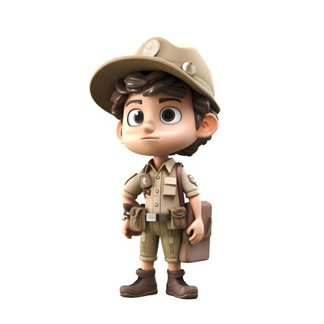 Premium Ai Image 3d Rendering Of A Boy In Safari Outfit Isolated On White Background