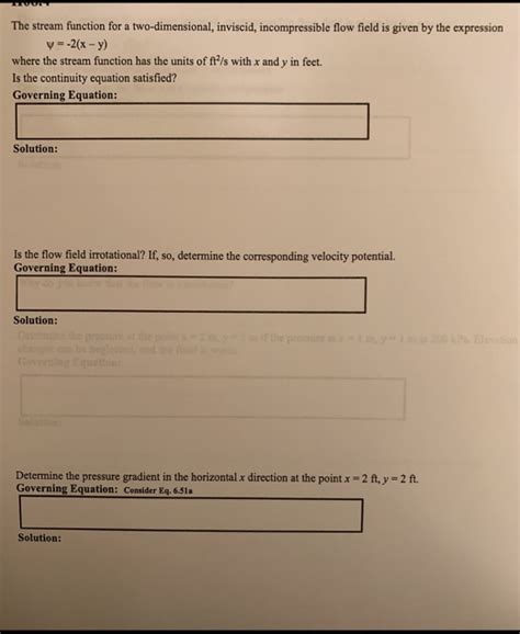 Solved The Stream Function For A Two Dimensional Inviscid