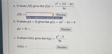 Solved Evaluate F 6 Given That F X 8xx2 12−4x F 6
