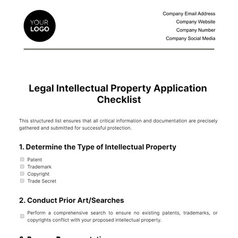 Free Legal Intellectual Property Application Checklist Template To Edit