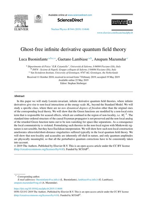 Pdf Ghost Free Infinite Derivative Quantum Field Theory