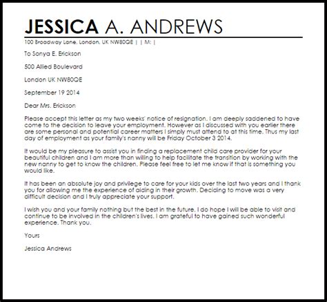 Nanny Resignation